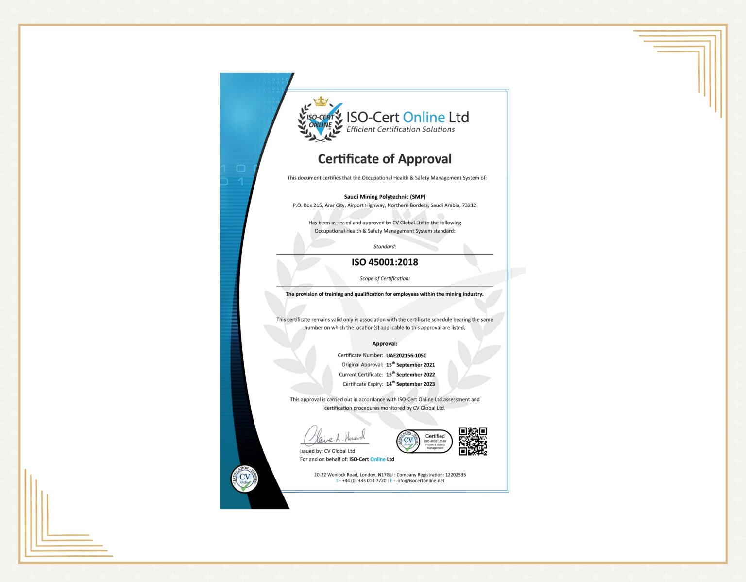 ISO 45001 membership - Saudi Mining Polytechnic